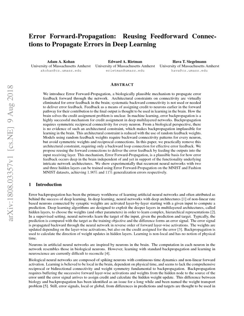 Error Forward-Propagation: Reusing Feedforward Connections to Propagate Errors in Deep Learning ...