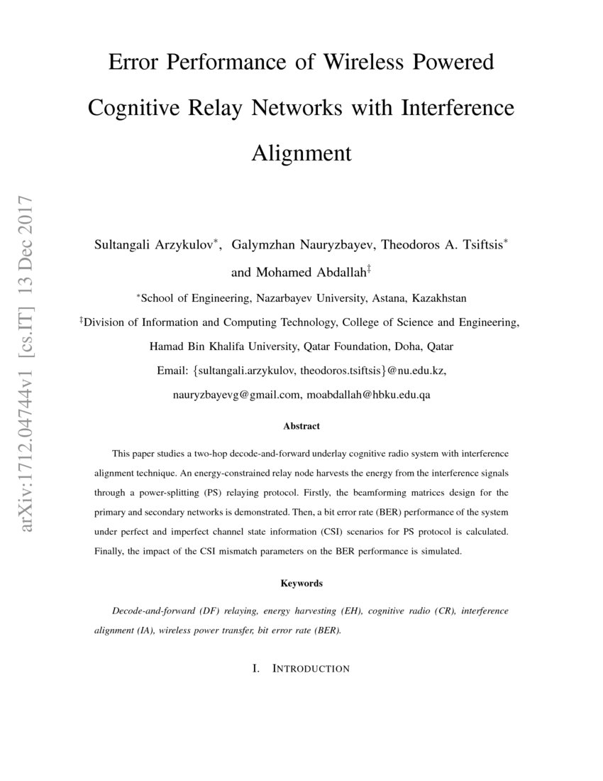 Error Performance Of Wireless Powered Cognitive Relay Networks With Interference Alignment Deepai