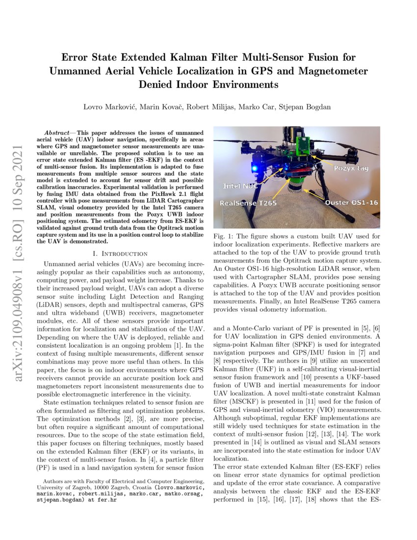 Error State Extended Kalman Filter Multi-Sensor Fusion for Unmanned Aerial Vehicle Localization ...