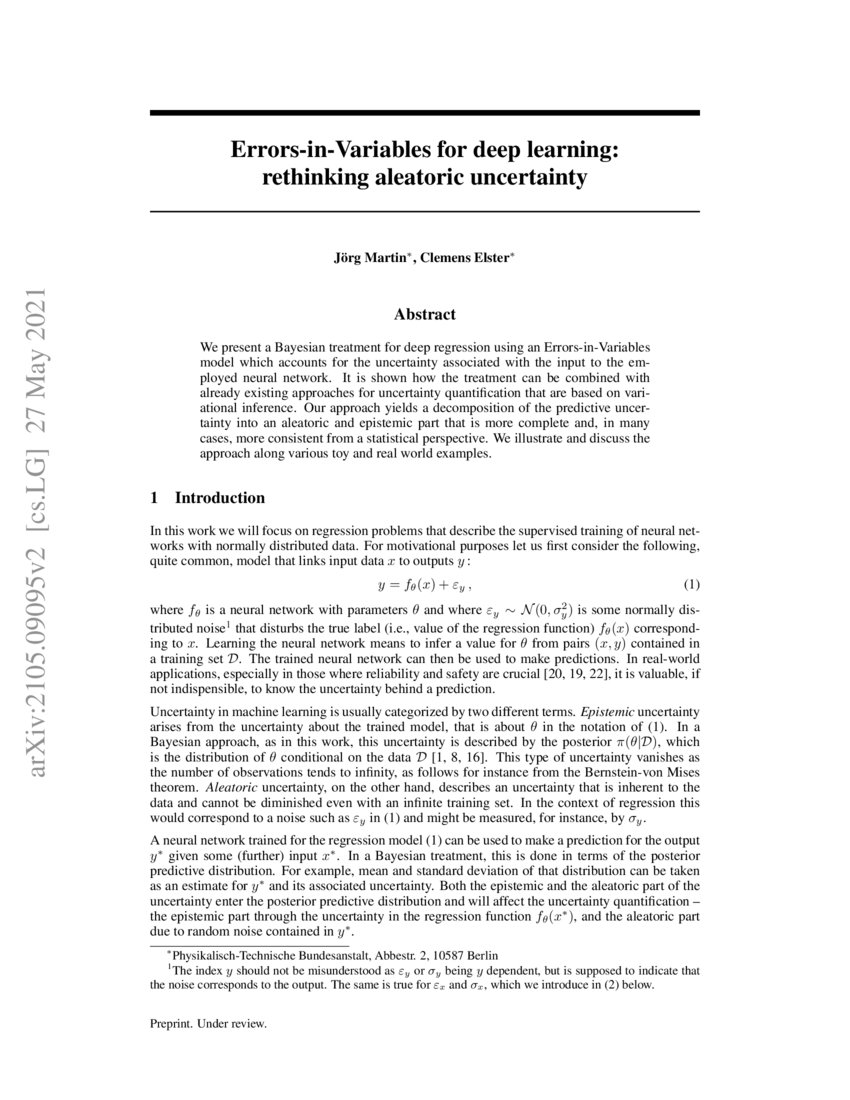 Errors-in-Variables for deep learning: rethinking aleatoric uncertainty | DeepAI