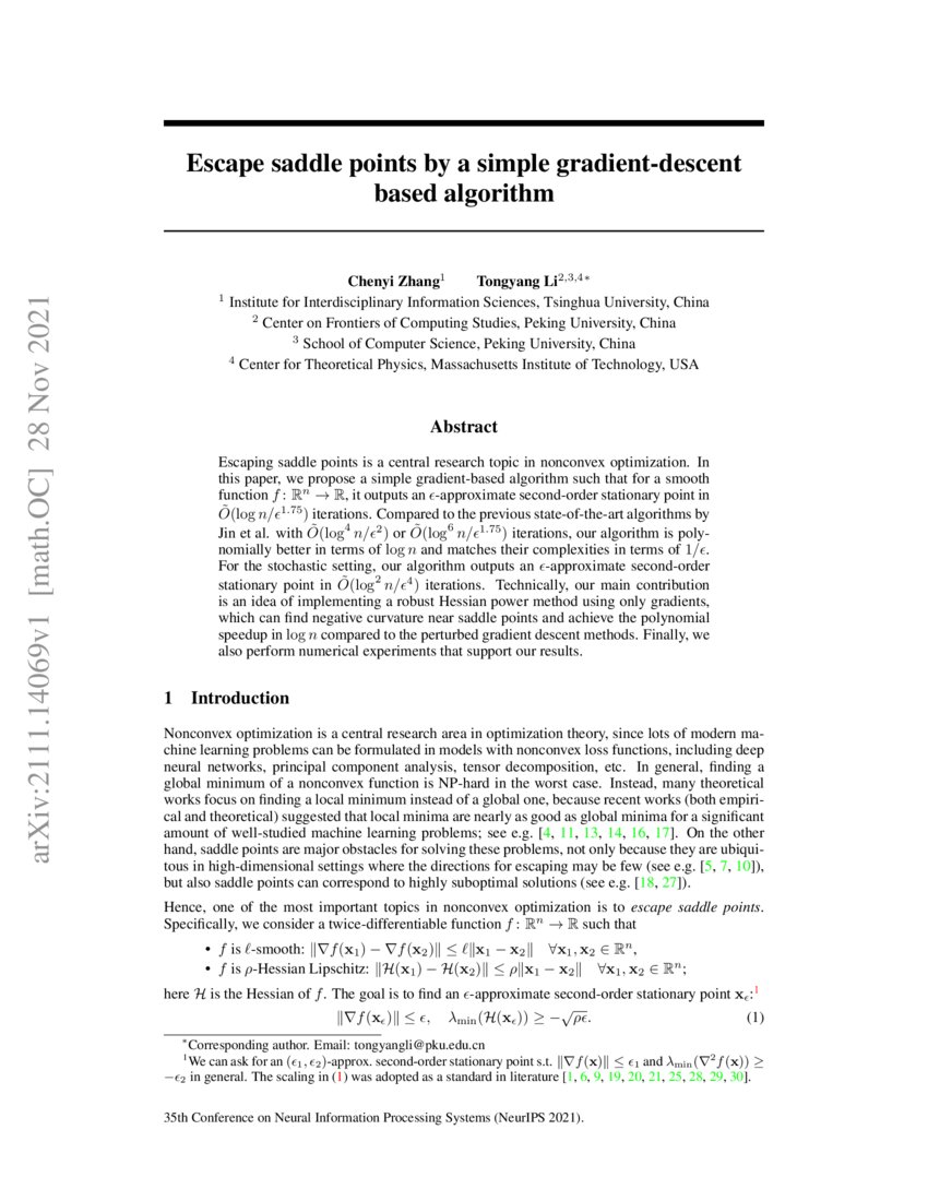 Escape saddle points by a simple gradient-descent based algorithm | DeepAI