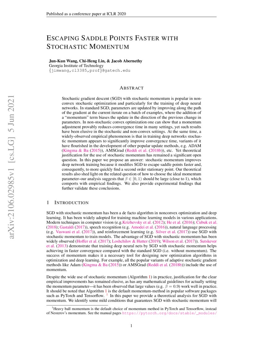 Escaping Saddle Points Faster with Stochastic Momentum | DeepAI