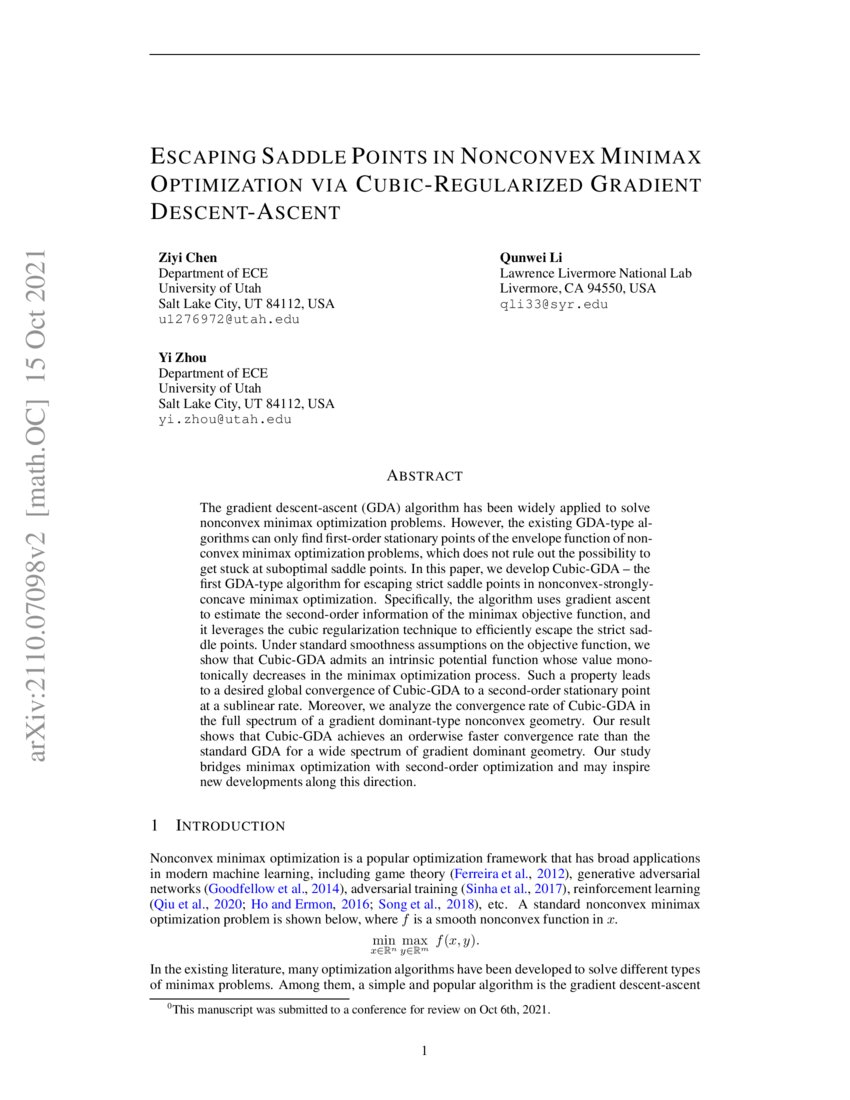 Escaping Saddle Points In Nonconvex Minimax Optimization Via Cubic