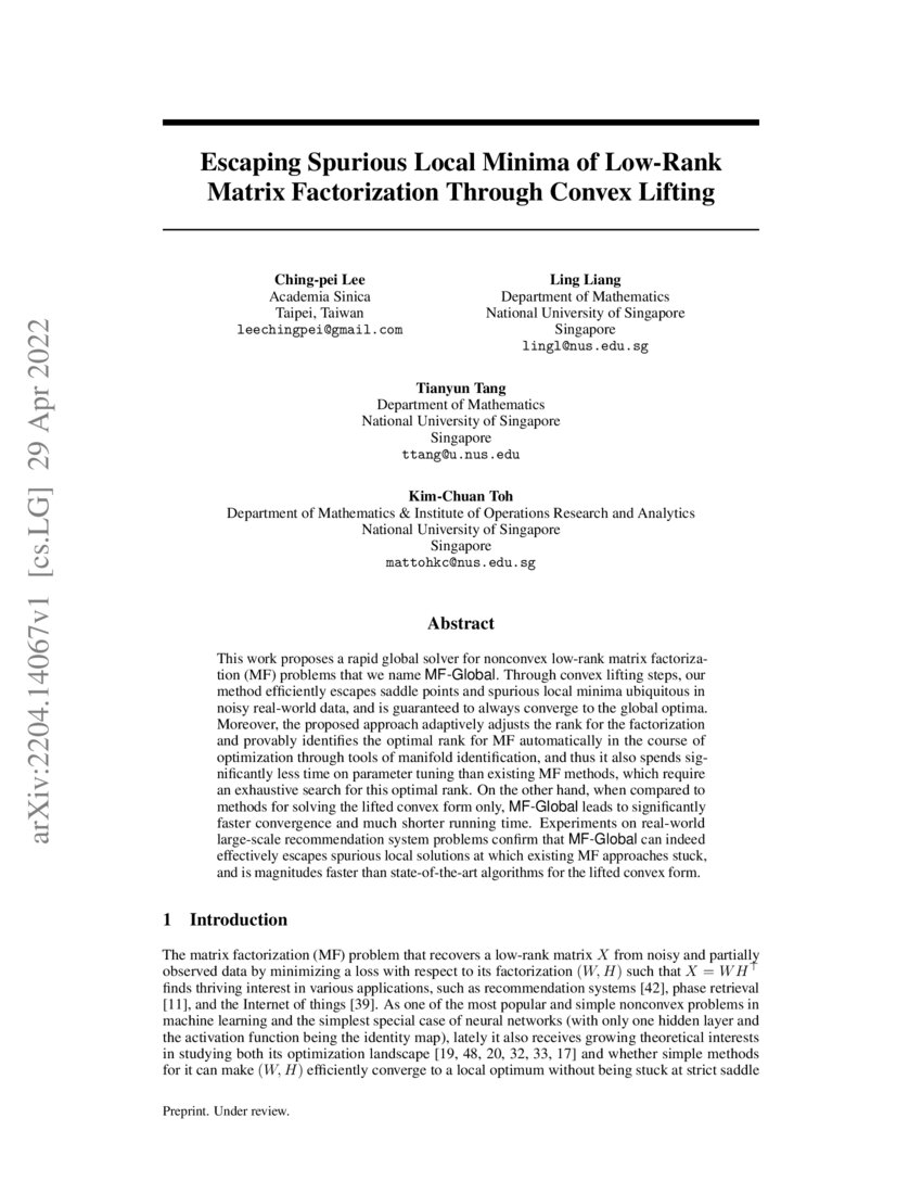 Escaping Spurious Local Minima Of Low Rank Matrix Factorization Through Convex Lifting Deepai
