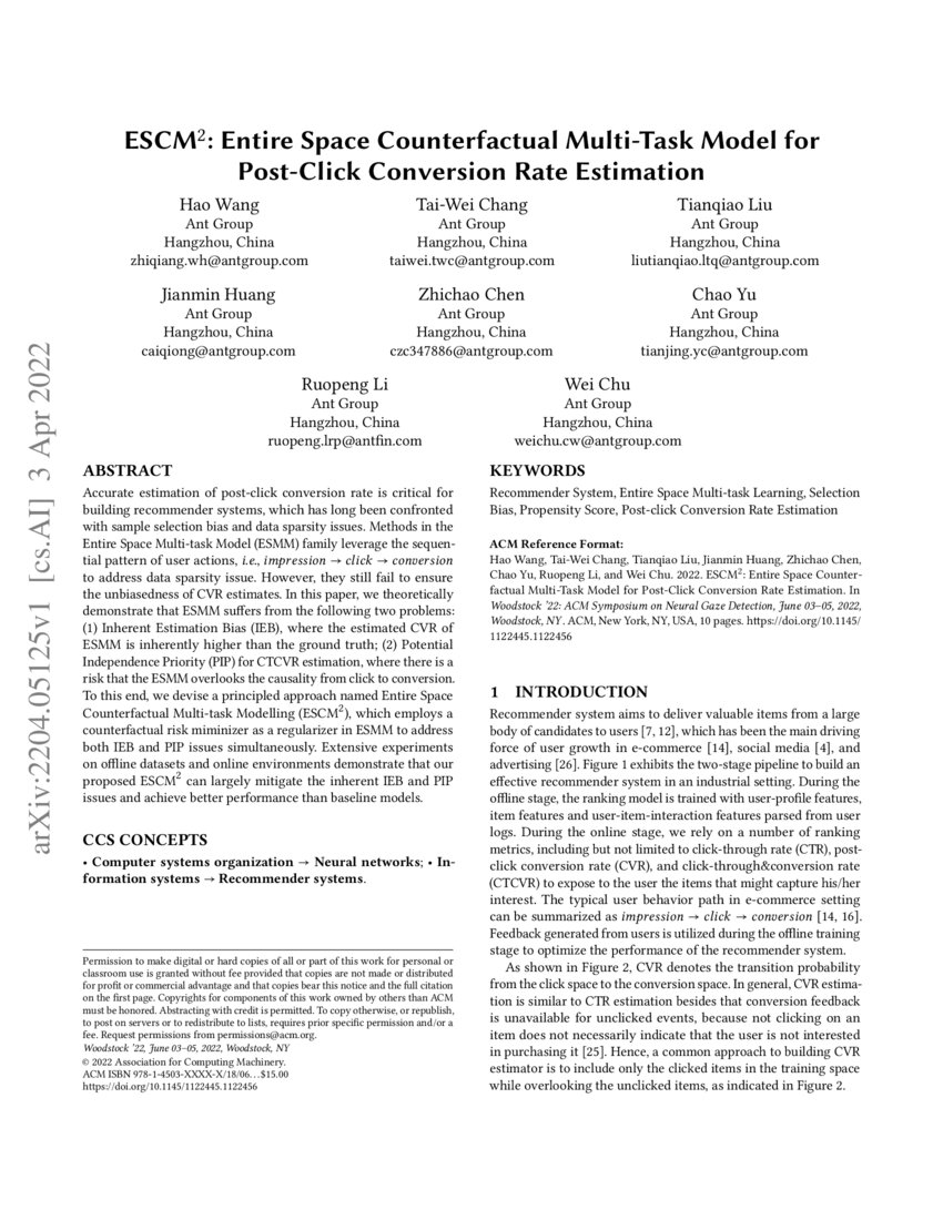 Escm2 Entire Space Counterfactual Multi Task Model For Post Click Conversion Rate Estimation