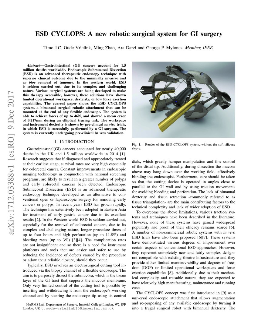 ESD CYCLOPS: A new robotic surgical system for GI surgery | DeepAI