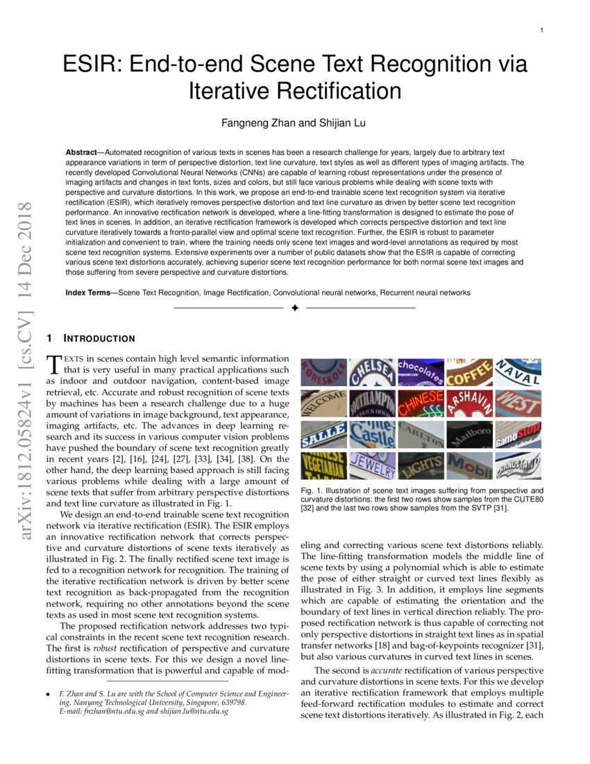 Esir End To End Scene Text Recognition Via Iterative Image Rectification Deepai