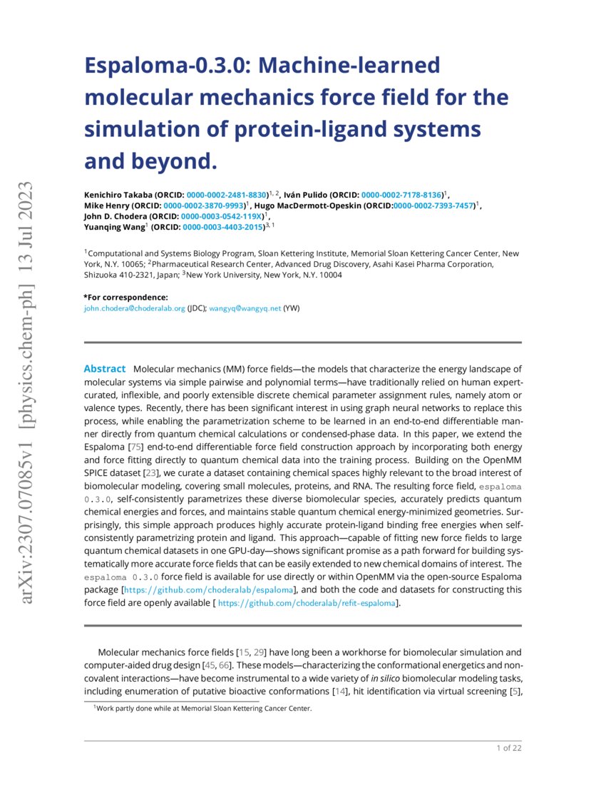 Espaloma-0.3.0: Machine-learned molecular mechanics force field for the simulation of protein ...