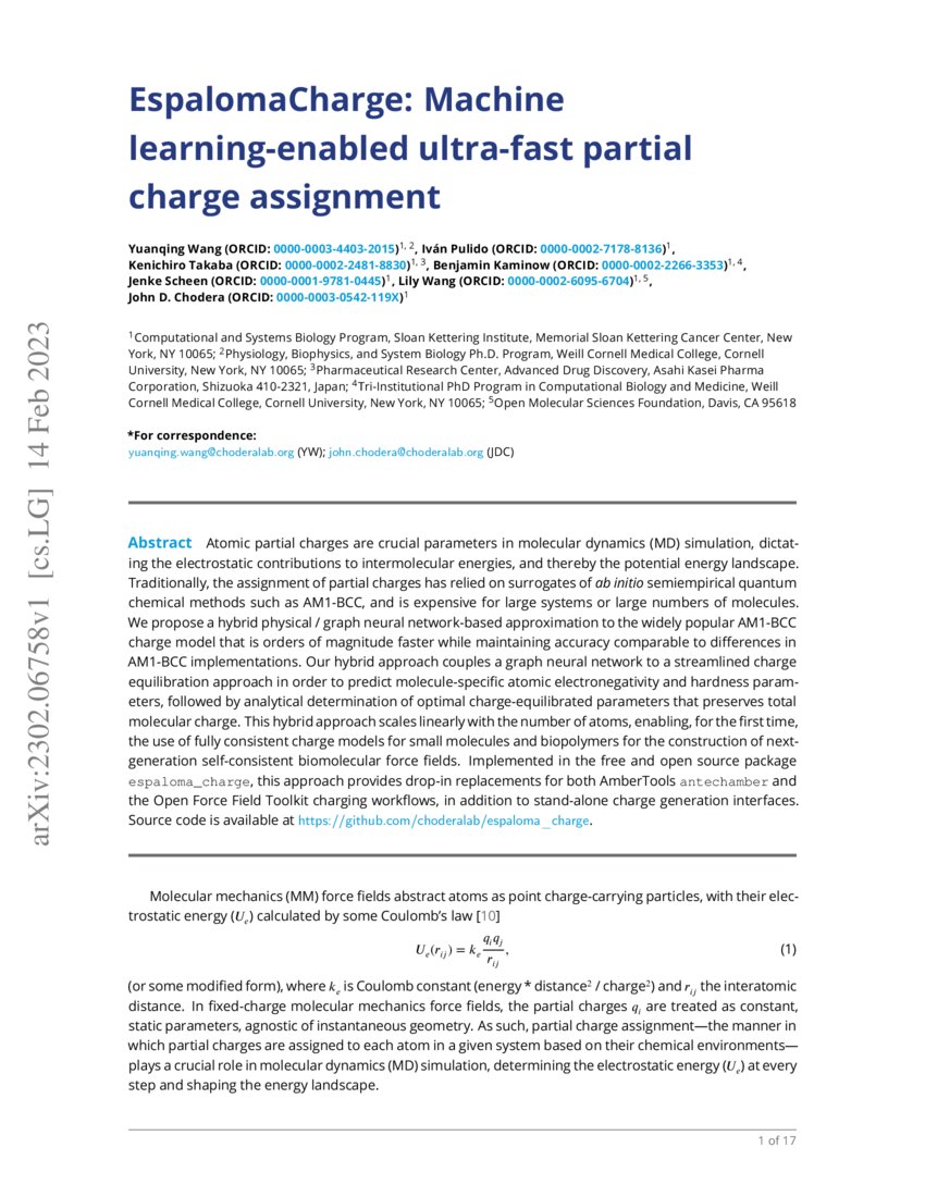 EspalomaCharge: Machine learning-enabled ultra-fast partial charge ...