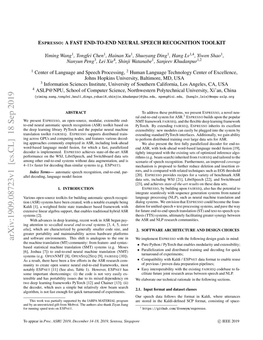 Espresso: A Fast End-to-end Neural Speech Recognition Toolkit | DeepAI