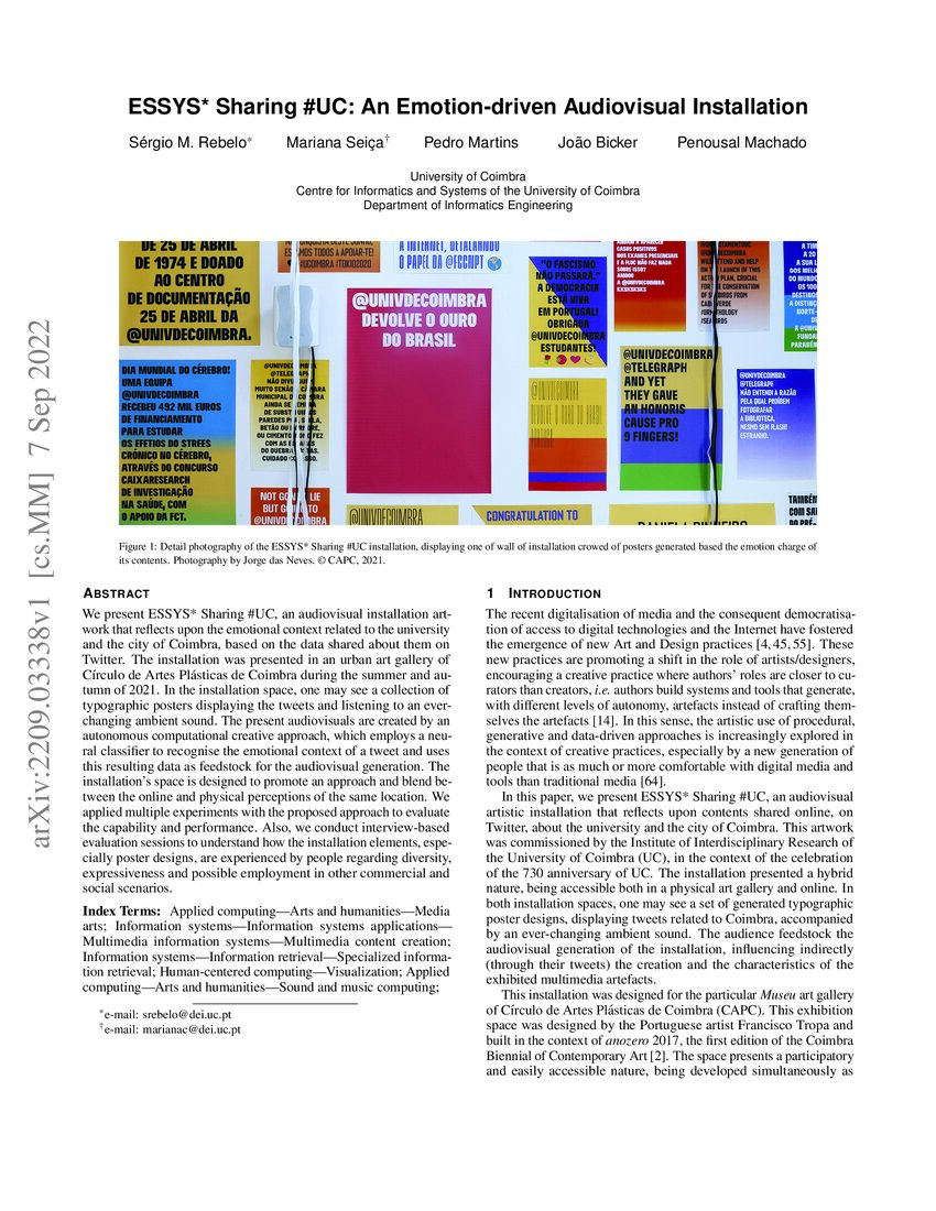 ESSYS* Sharing #UC: An Emotion-driven Audiovisual Installation | DeepAI