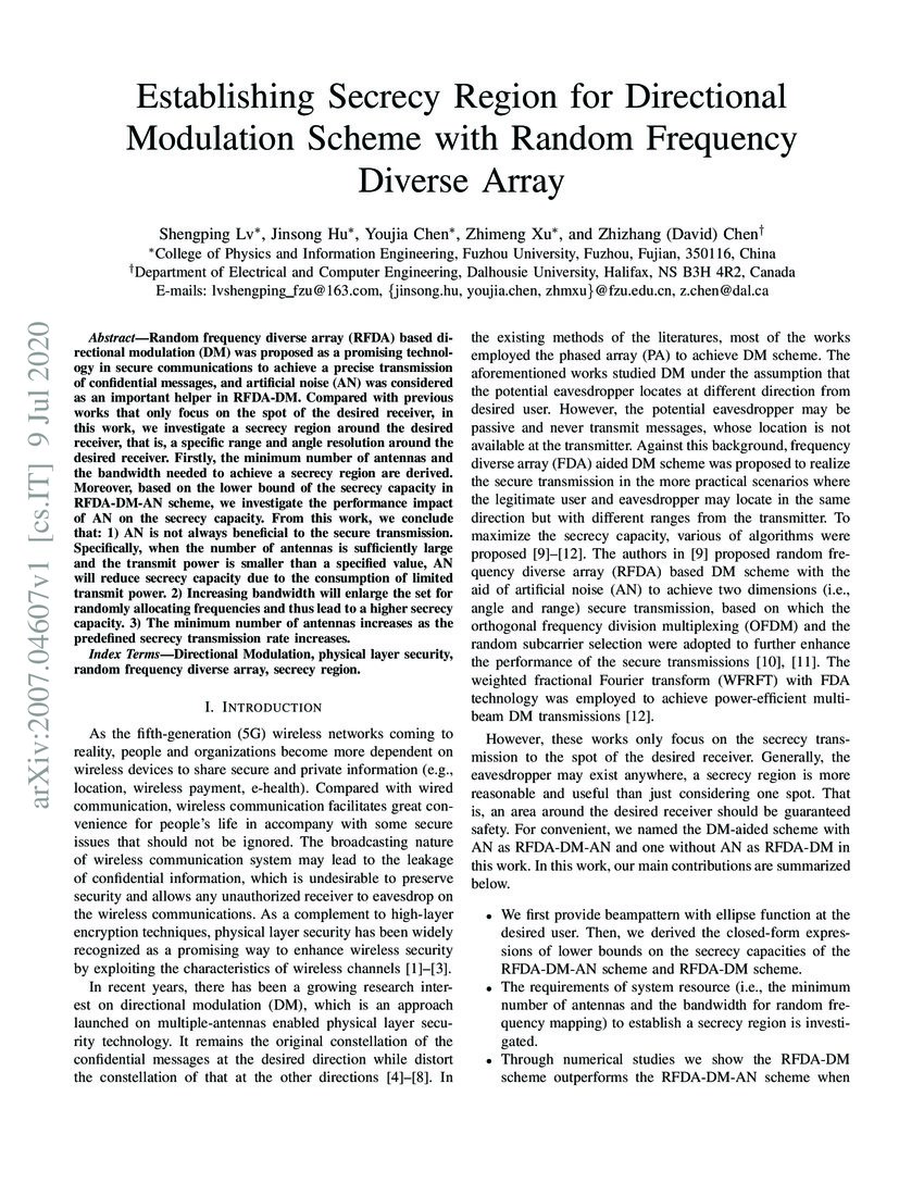 Establishing Secrecy Region for Directional Modulation Scheme with Random Frequency Diverse ...
