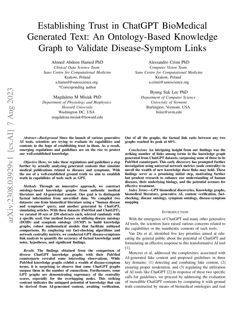 Establishing Trust in ChatGPT BioMedical Generated Text: An Ontology ...