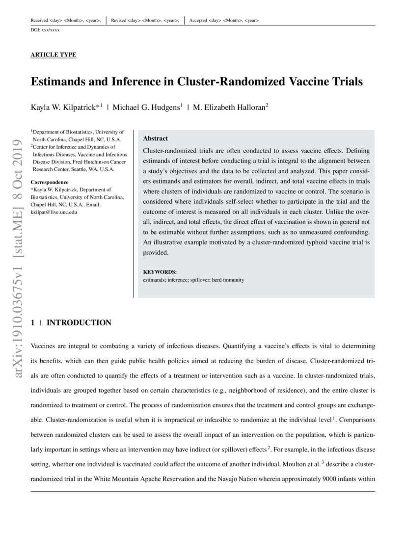 Estimands and Inference in Cluster-Randomized Vaccine Trials | DeepAI