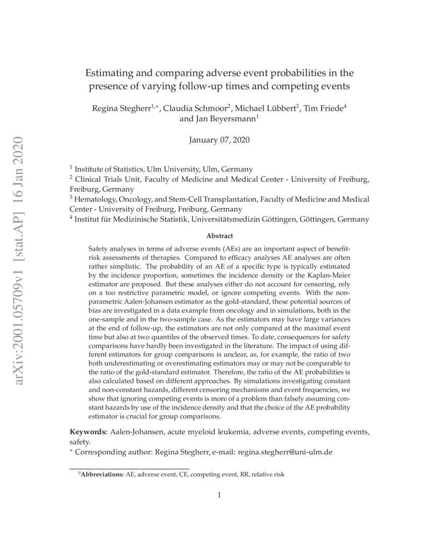 Estimating and comparing adverse event probabilities in the presence of ...