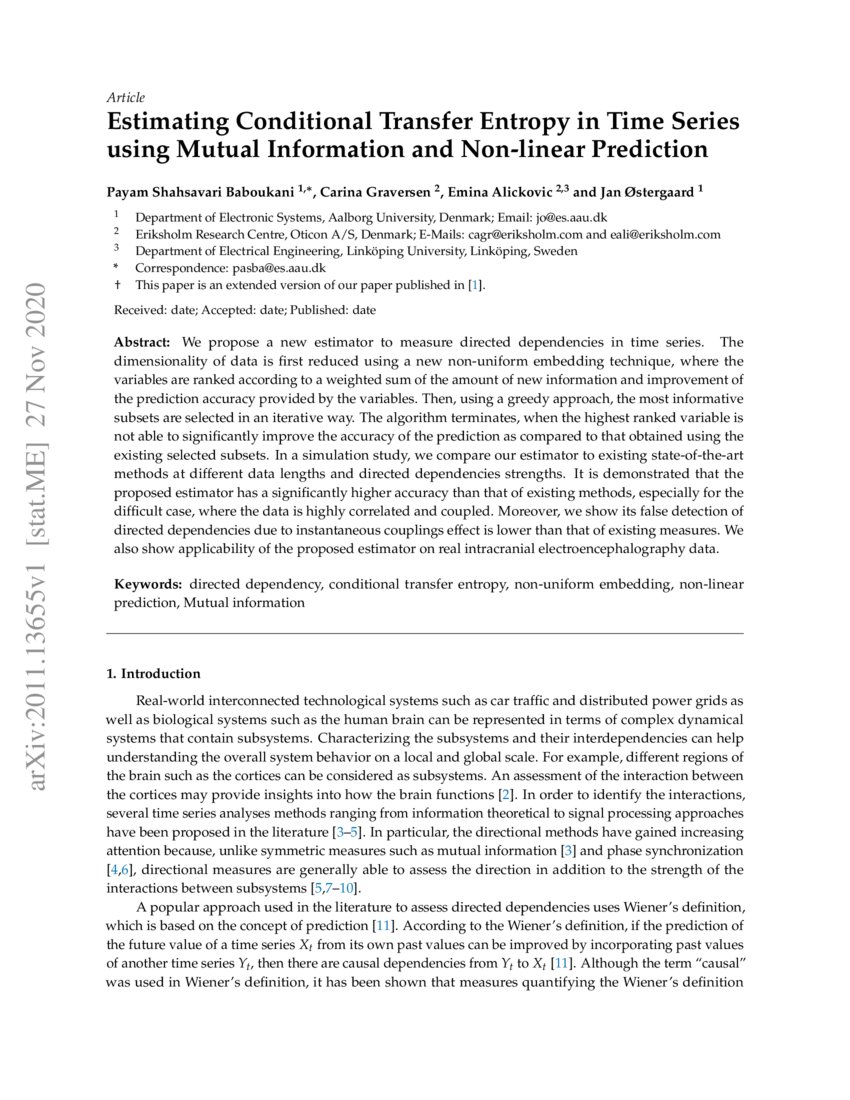 Estimating Conditional Transfer Entropy in Time Series using Mutual ...