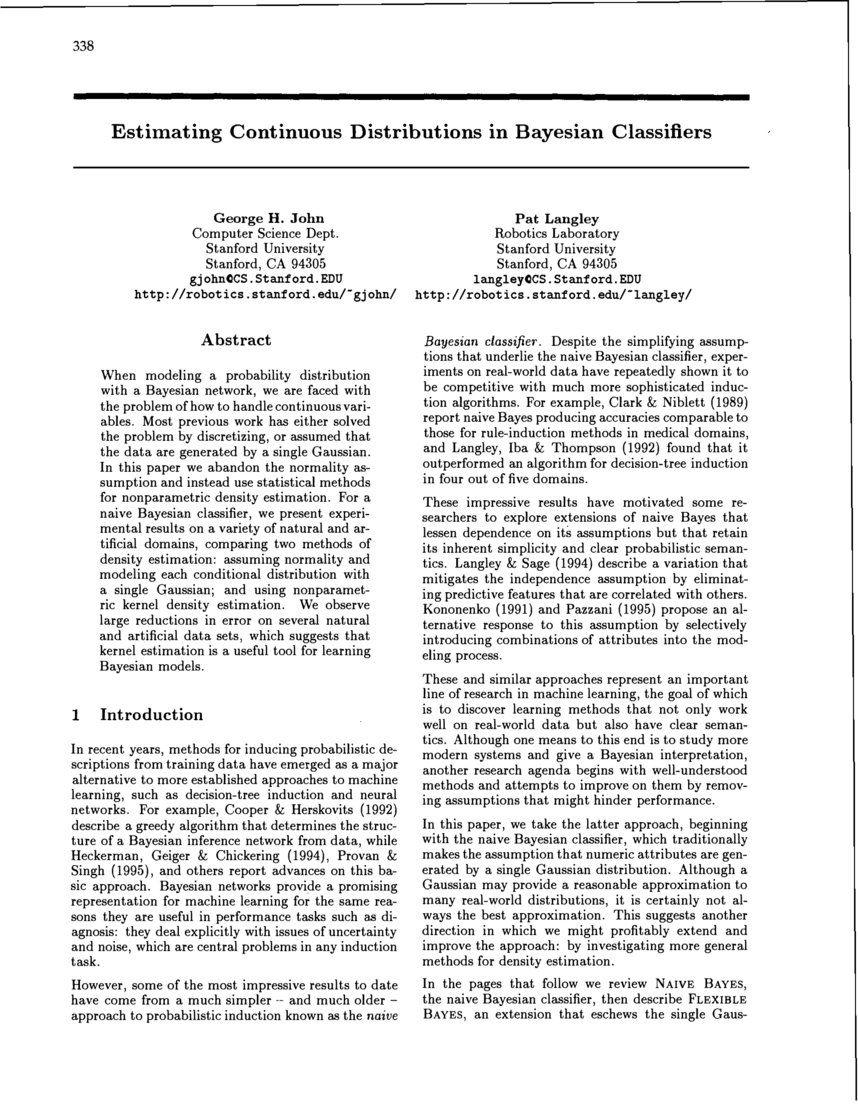Estimating Continuous Distributions In Bayesian Classifiers Deepai