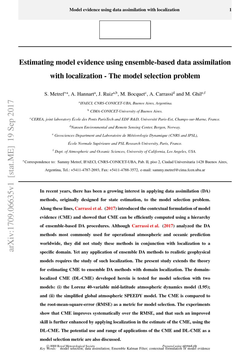 Estimating model evidence using ensemble-based data assimilation with localization - The model ...