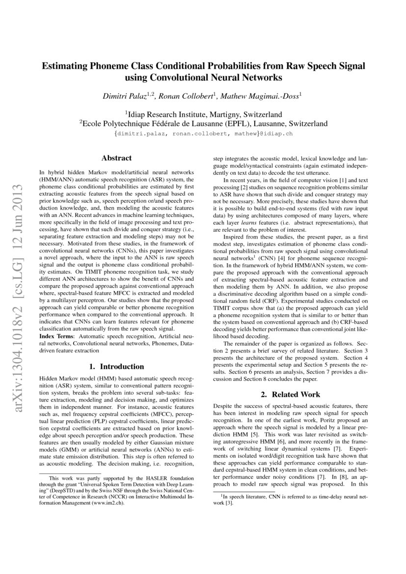 Estimating Phoneme Class Conditional Probabilities from Raw Speech ...