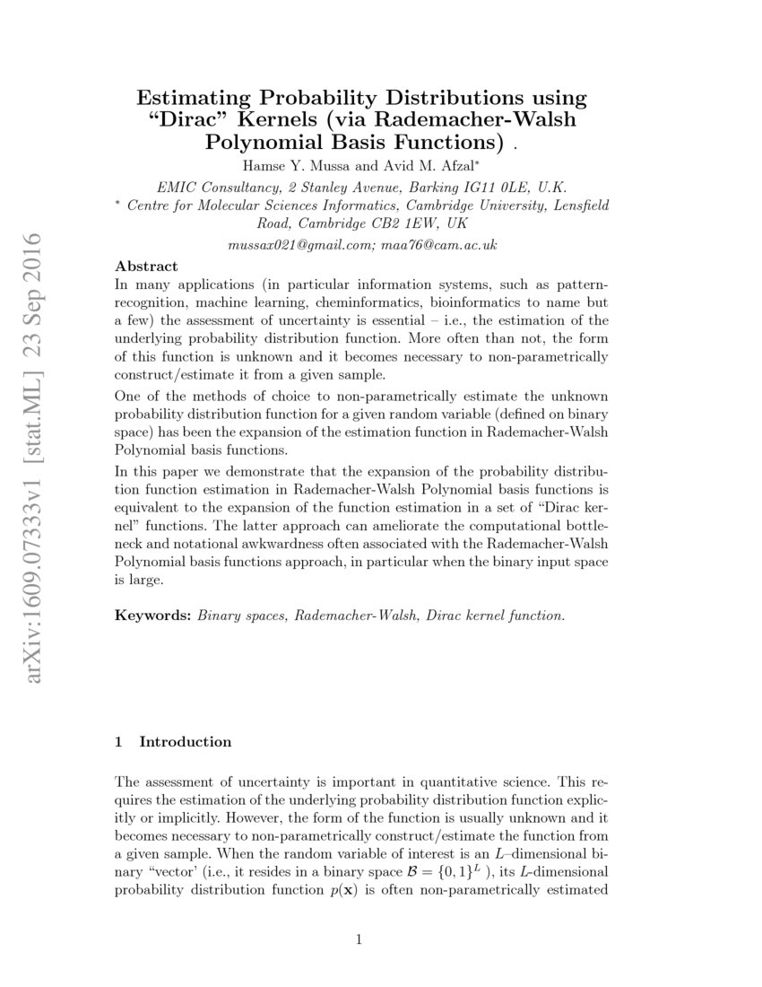 Estimating Probability Distributions using "Dirac" Kernels (via Rademacher-Walsh Polynomial ...