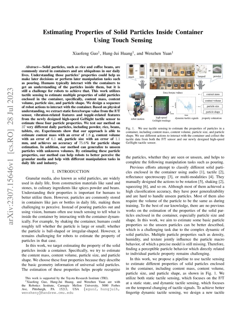 Estimating Properties of Solid Particles Inside Container Using Touch ...