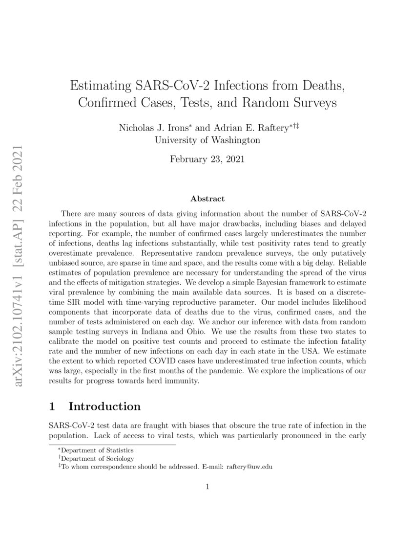 Estimating SARS-CoV-2 Infections from Deaths, Confirmed Cases, Tests ...