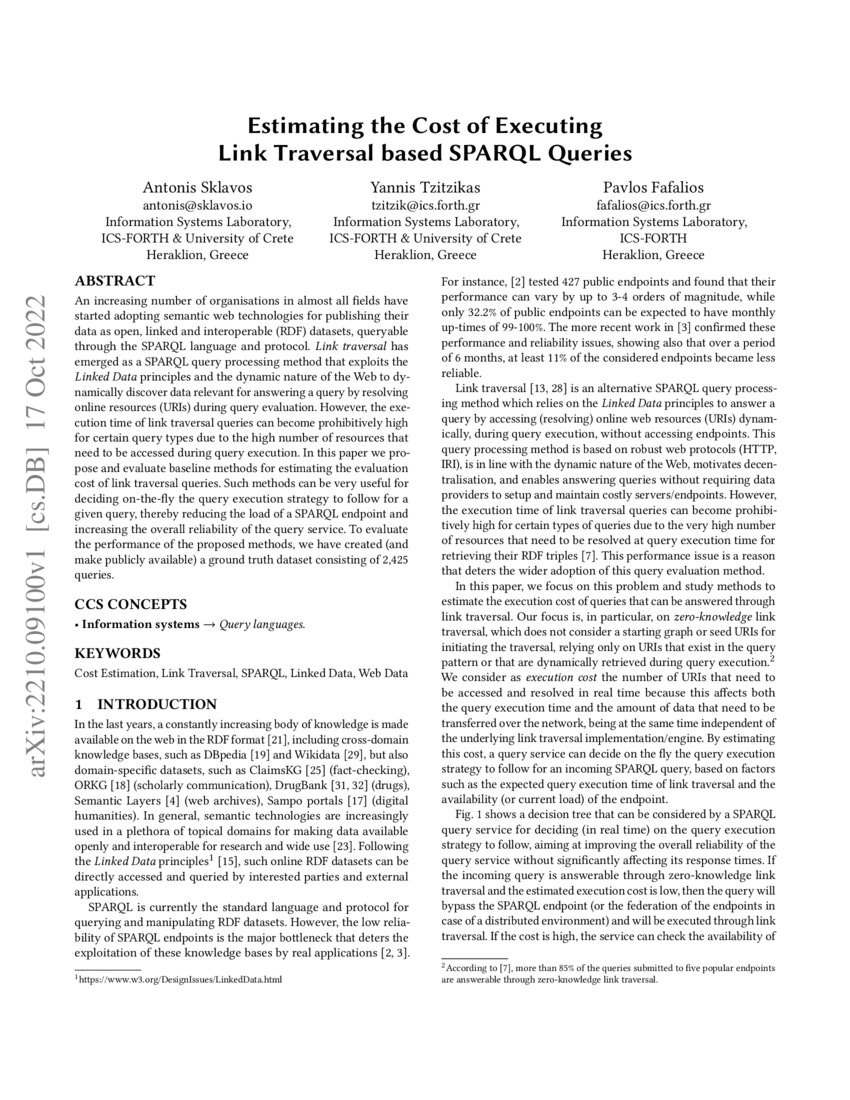 Estimating The Cost Of Executing Link Traversal Based Sparql Queries Deepai