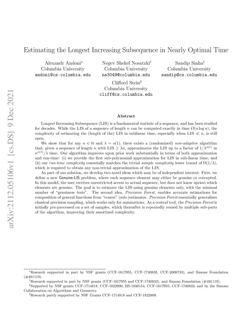 Estimating The Longest Increasing Subsequence In Nearly Optimal Time Deepai