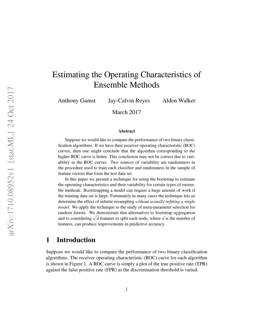 Estimating the Operating Characteristics of Ensemble Methods | DeepAI