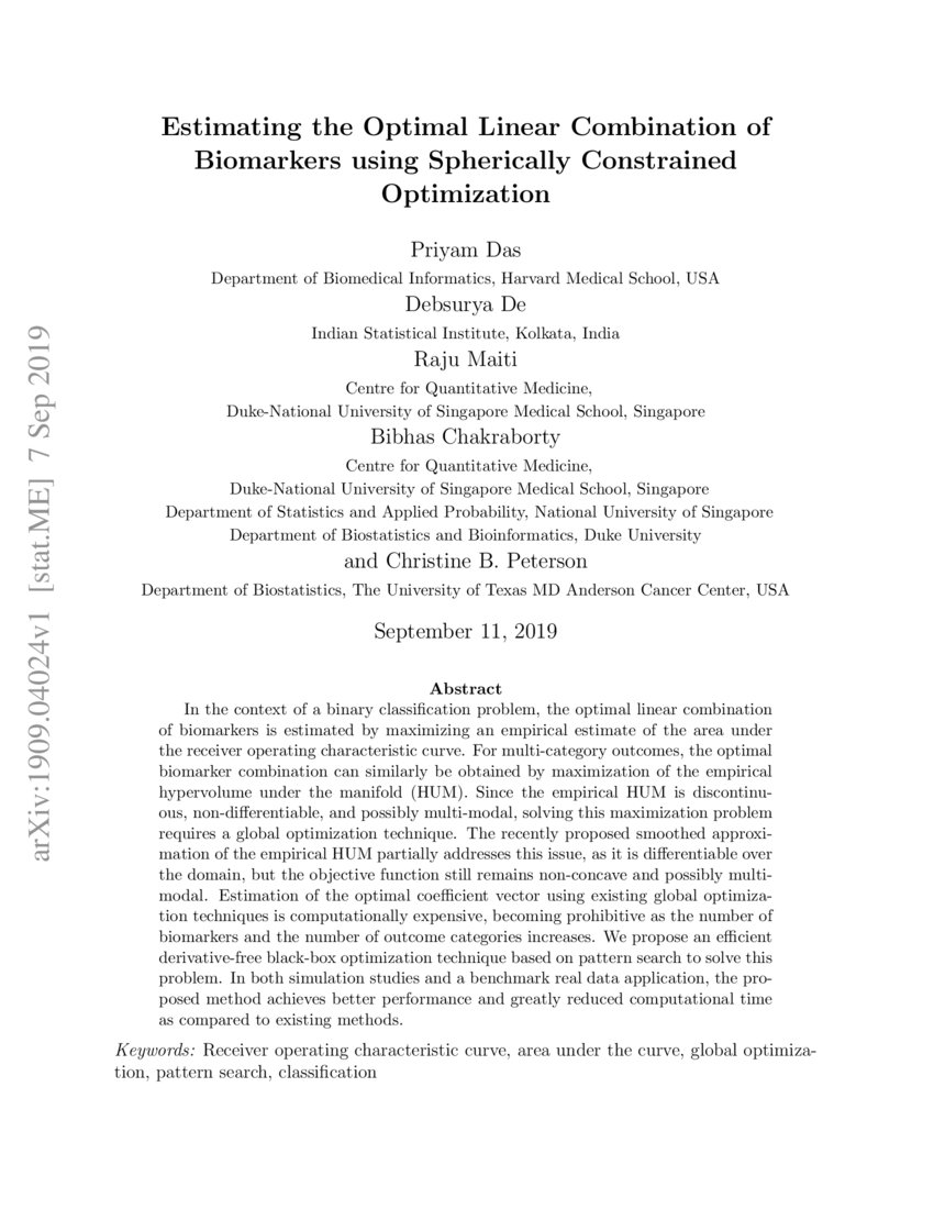 Estimating The Optimal Linear Combination Of Biomarkers Using Spherically Constrained
