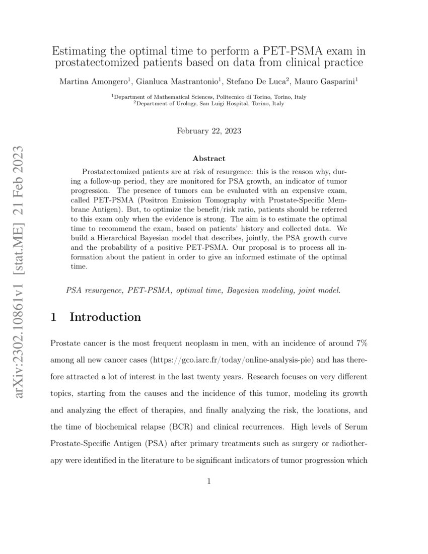 Estimating the optimal time to perform a PET-PSMA exam in ...