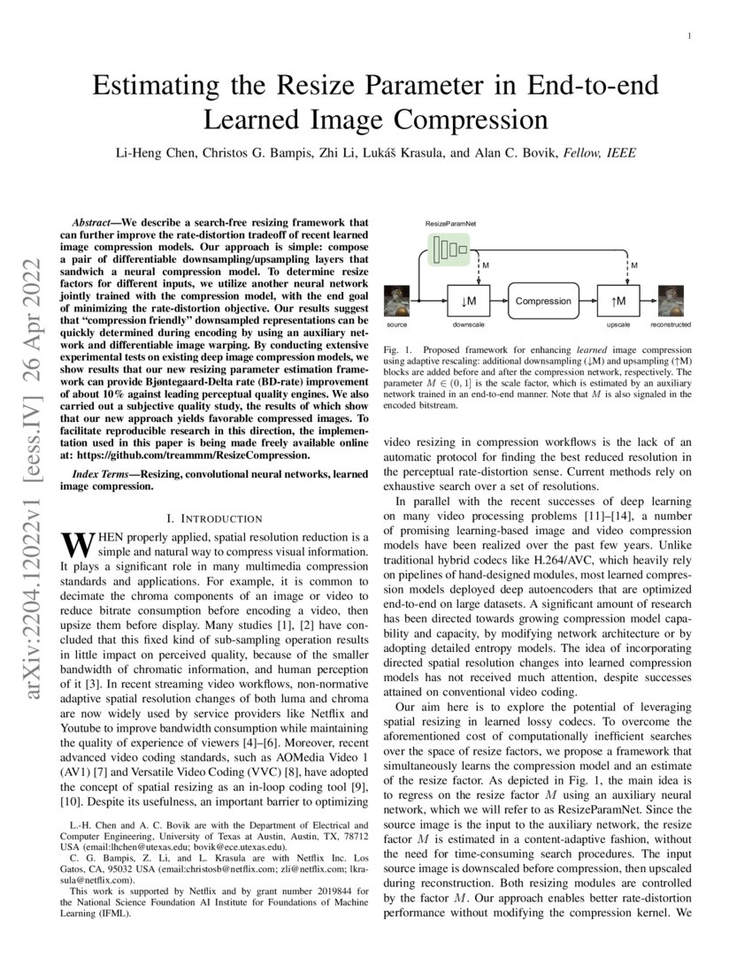 Estimating The Resize Parameter In End To End Learned Image Compression Deepai