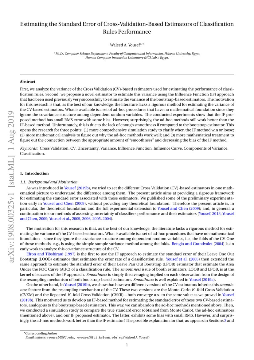 Estimating The Standard Error Of Cross Validation Based Estimators Of Classification Rules