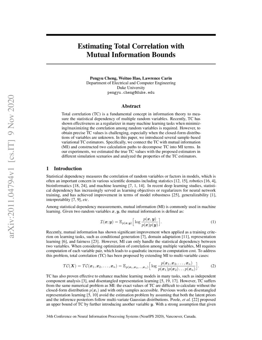 Estimating Total Correlation With Mutual Information Bounds Deepai