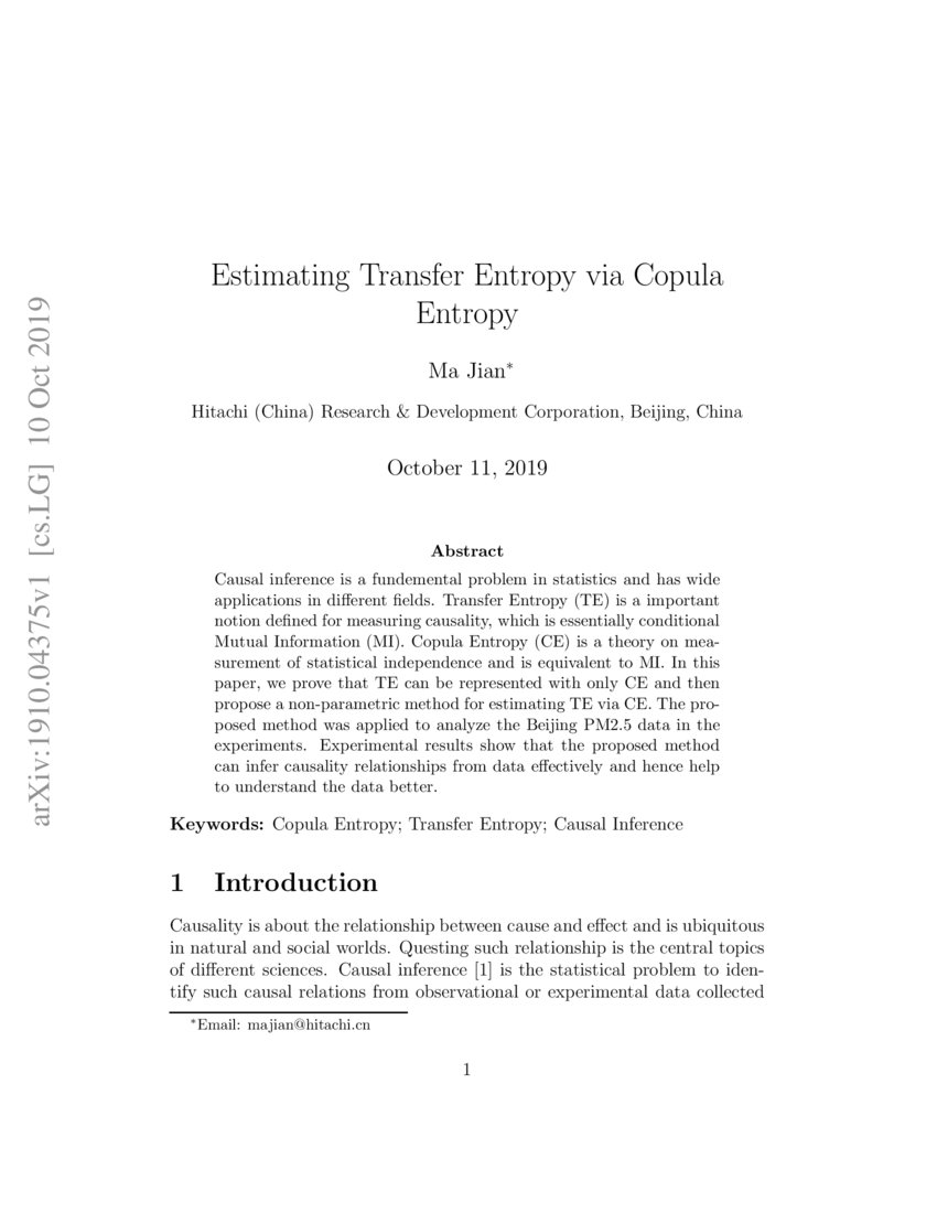 Estimating Transfer Entropy via Copula Entropy | DeepAI