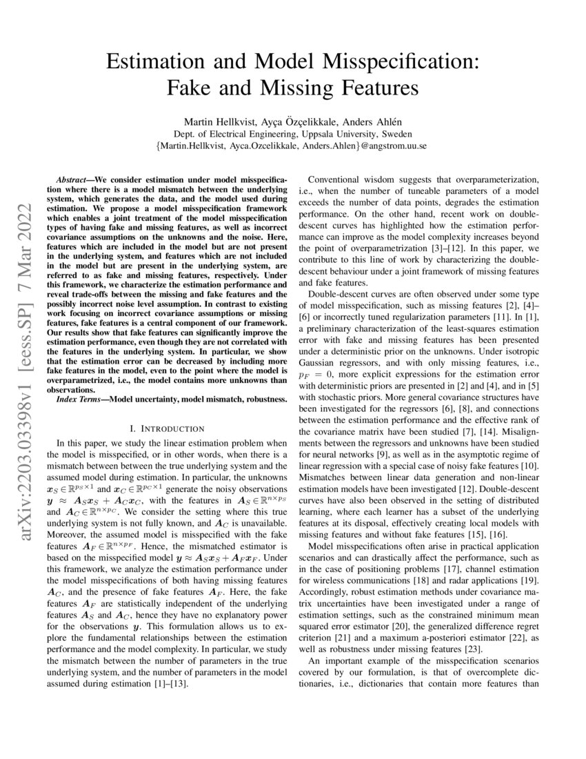 Estimation And Model Misspecification Fake And Missing Features Deepai