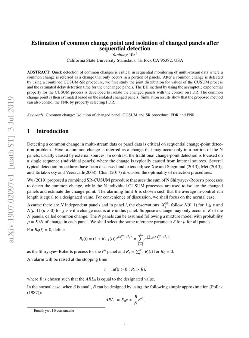 Estimation of common change point and isolation of changed panels after sequential detection ...