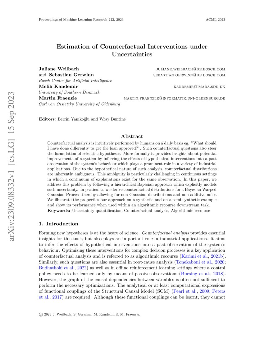 Estimation of Counterfactual Interventions under Uncertainties | DeepAI Estimation of Counterfactual Interventions under Uncertainties | DeepAI