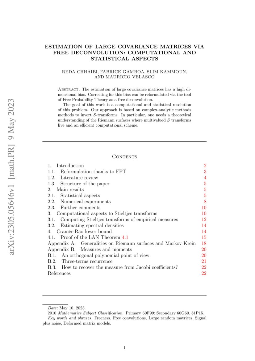 Estimation Of Large Covariance Matrices Via Free Deconvolution Computational And Statistical
