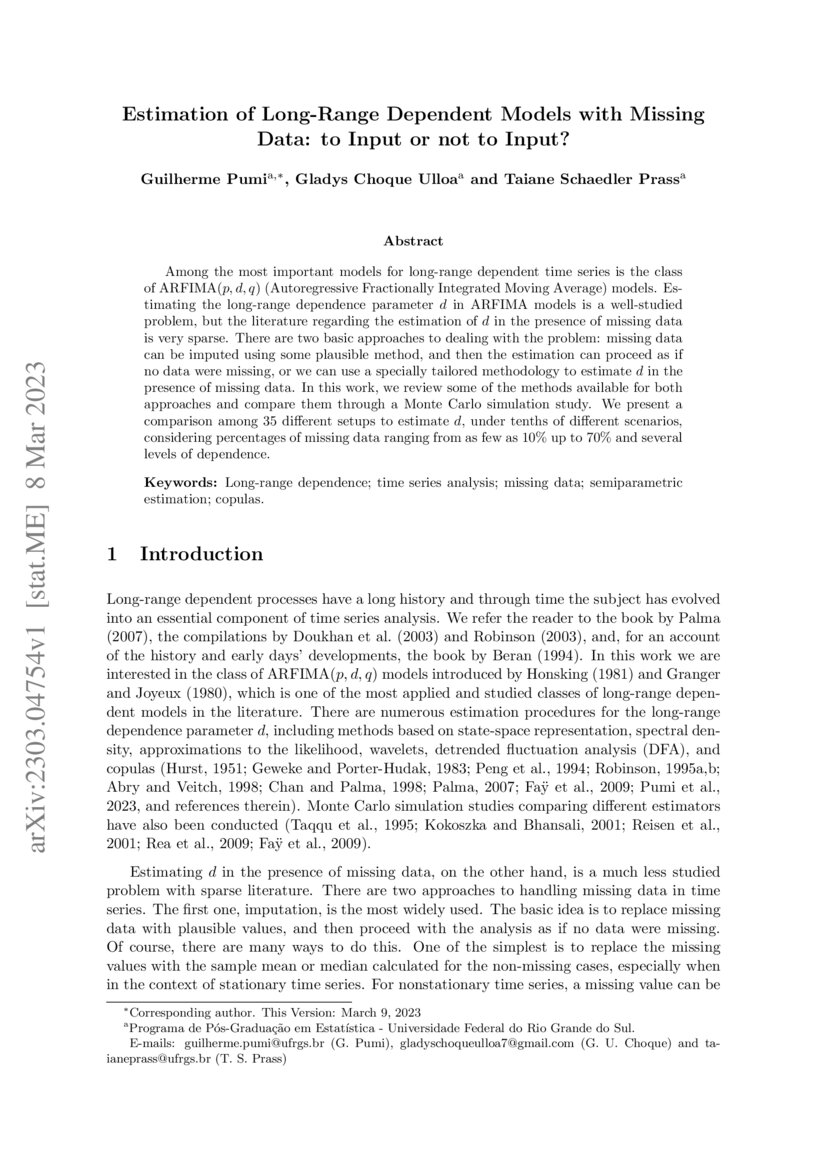 Estimation Of Long Range Dependent Models With Missing Data To Input