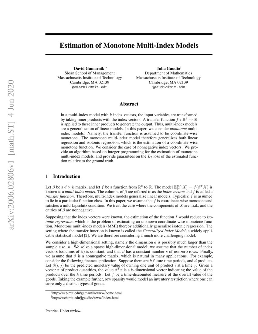 Estimation Of Monotone Multi Index Models Deepai