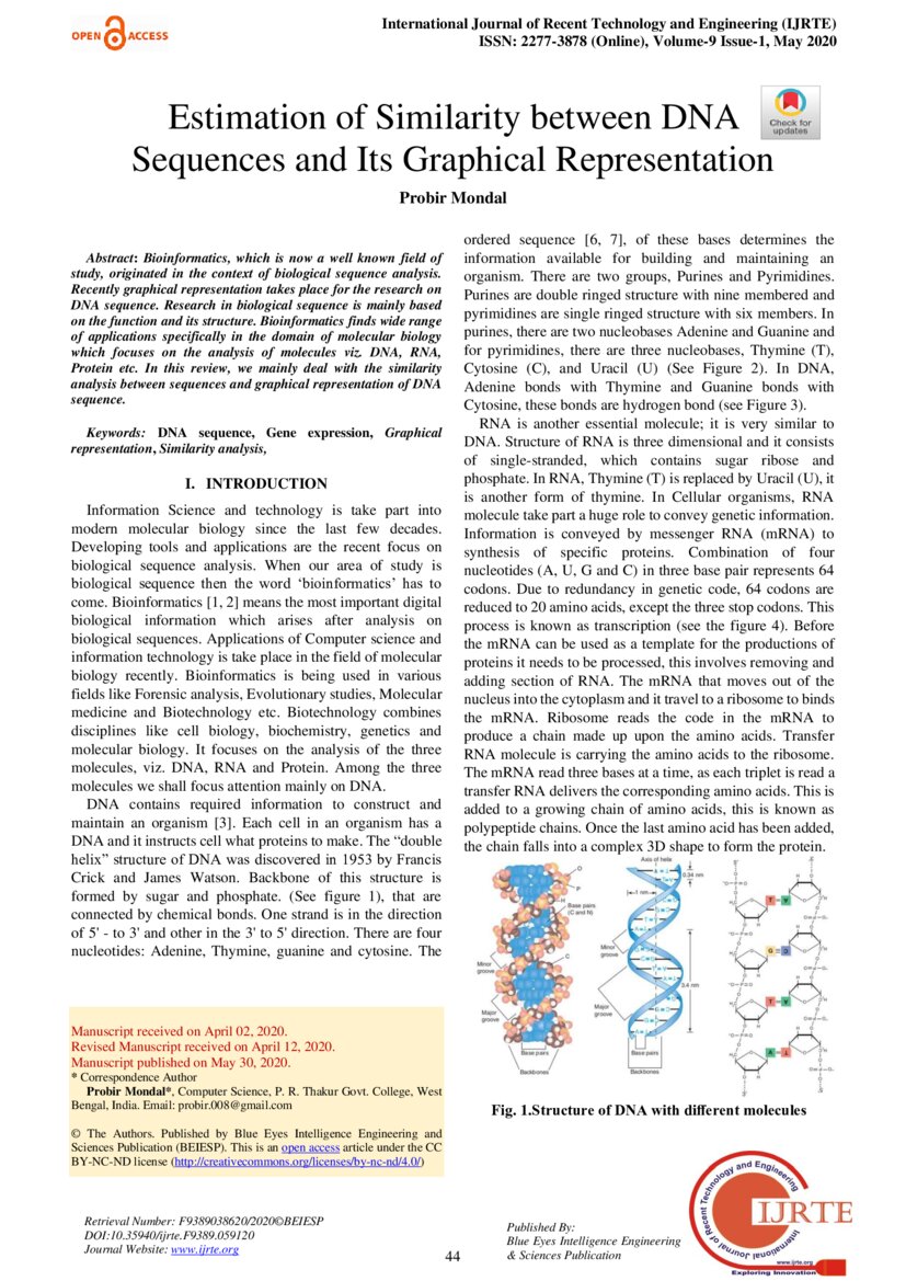 Estimation of Similarity between DNA Sequences and Its Graphical Representation | DeepAI