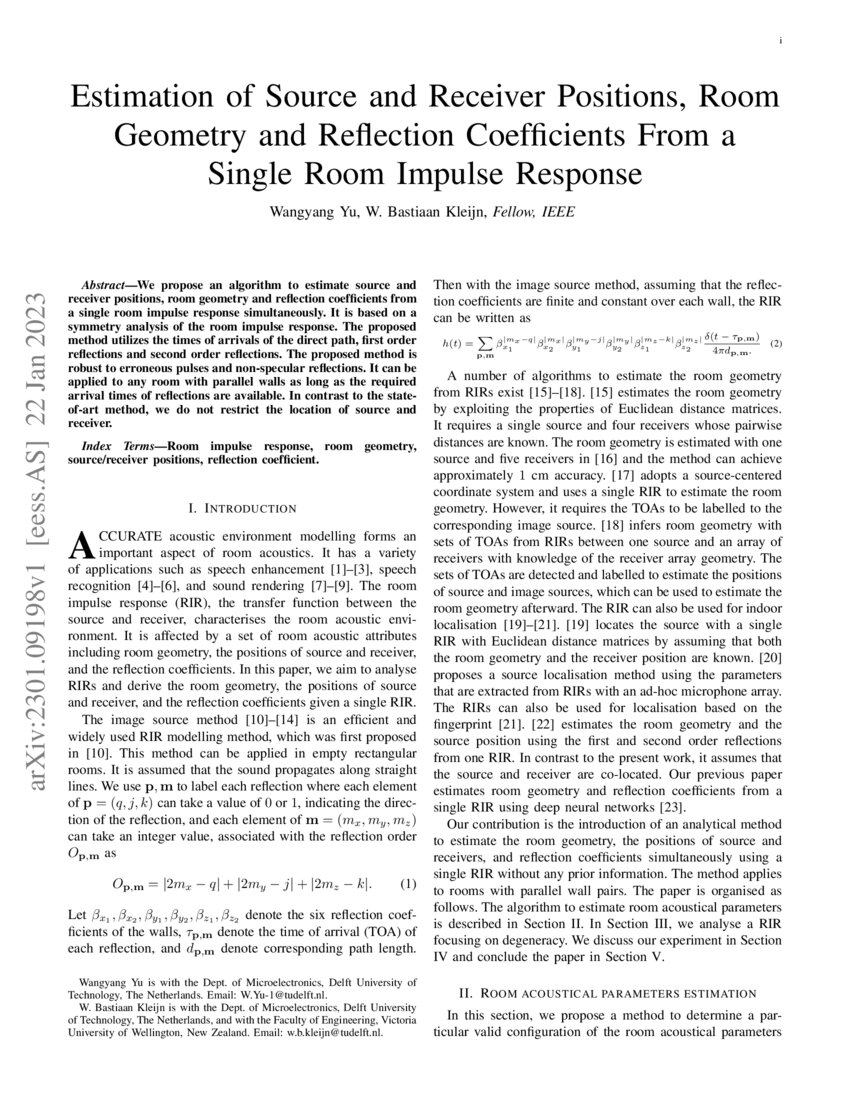 Estimation of Source and Receiver Positions, Room Geometry and ...