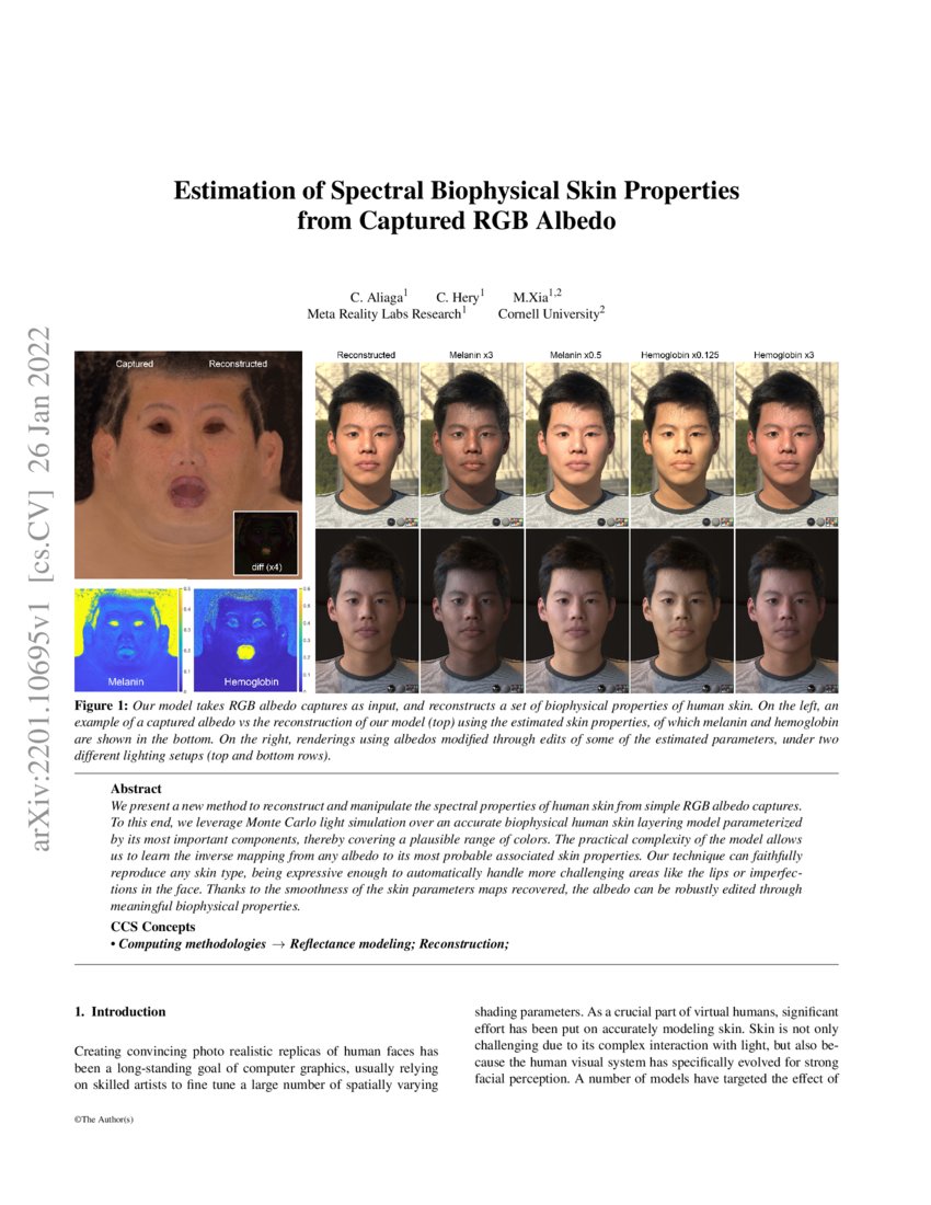 Estimation of Spectral Biophysical Skin Properties from Captured RGB ...