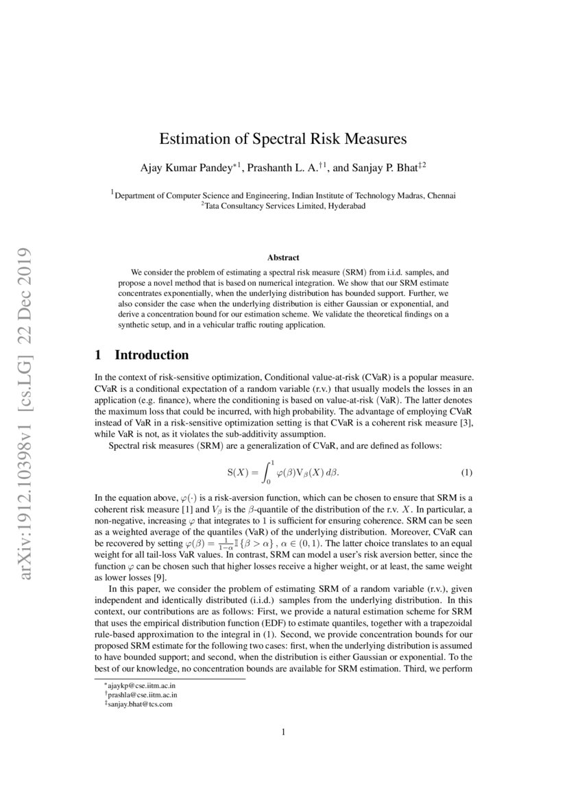Estimation Of Spectral Risk Measures Deepai