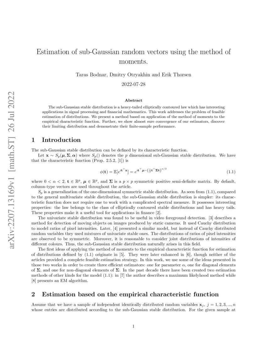 Estimation Of Sub Gaussian Random Vectors Using The Method Of Moments