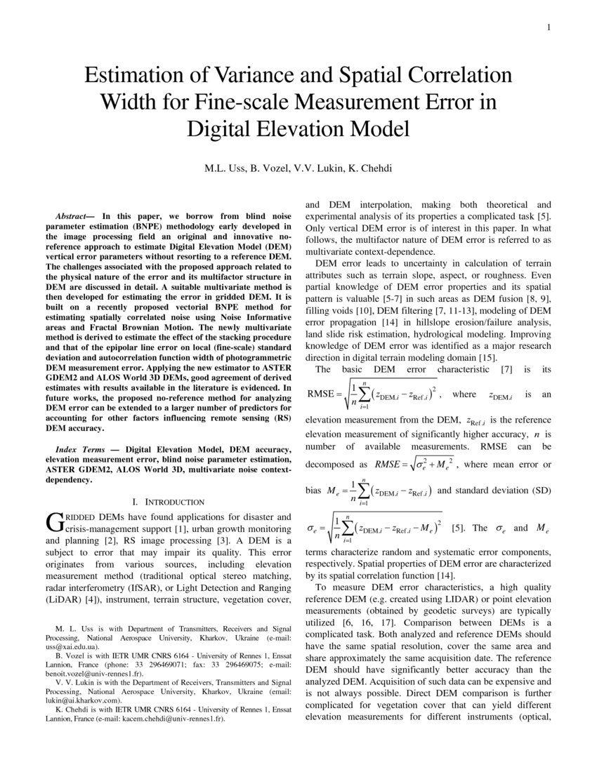 Estimation Of Variance And Spatial Correlation Width For Fine Scale