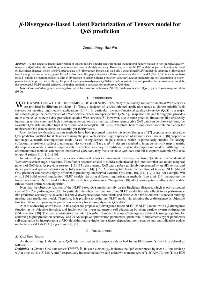 β Divergence Based Latent Factorization Of Tensors Model For Qos Prediction Deepai 