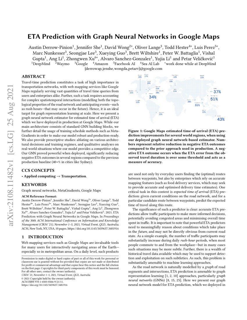 ETA Prediction with Graph Neural Networks in Google Maps | DeepAI