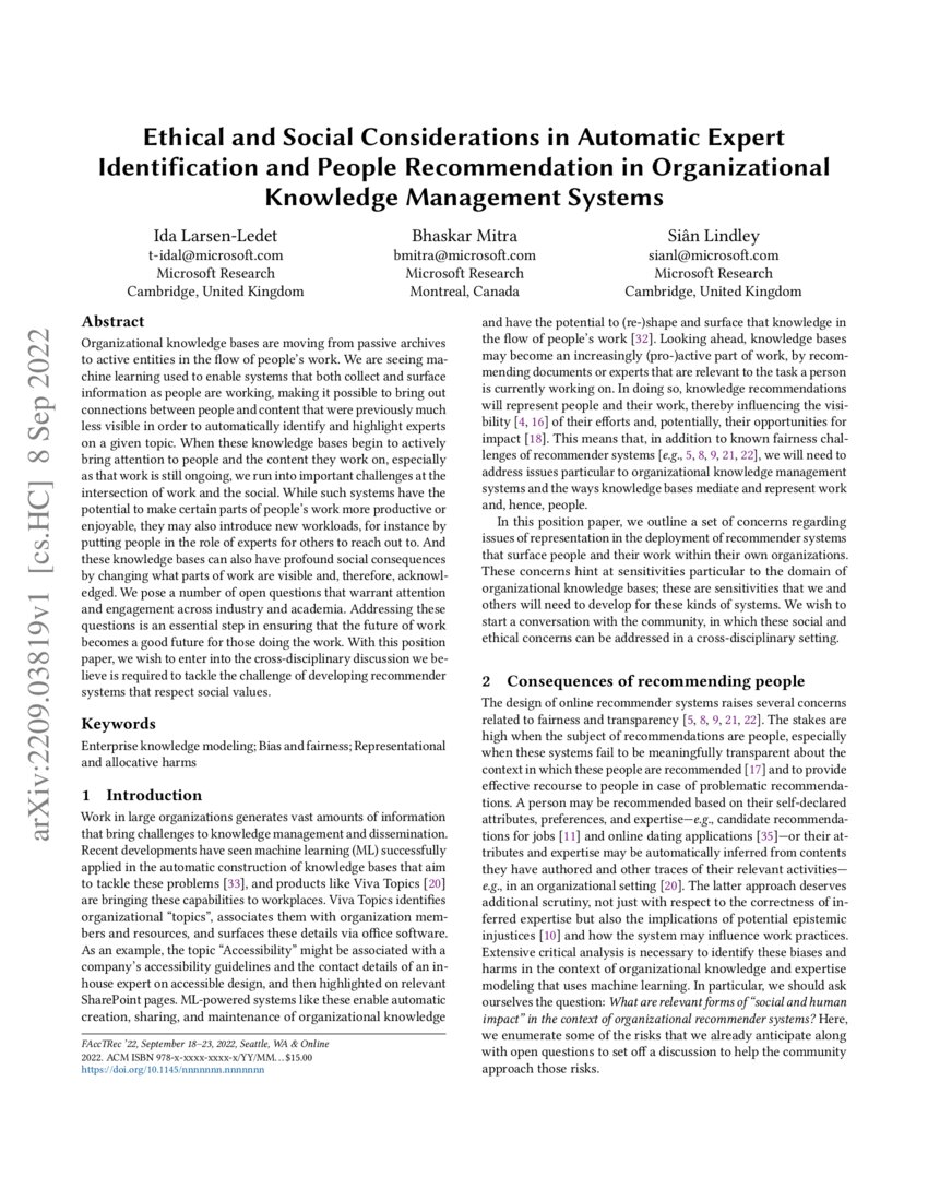 Ethical and Social Considerations in Automatic Expert Identification ...